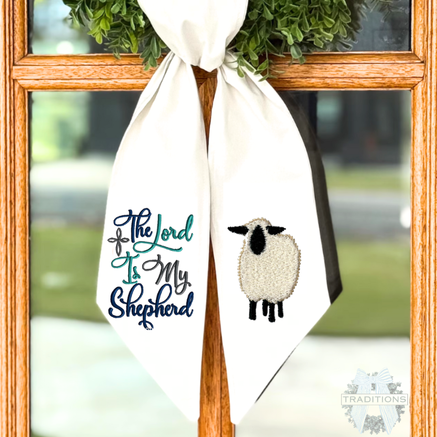 The Lord Is My Shepherd Wreath Sash – Embroidered Lamb Door Hanger – L ...