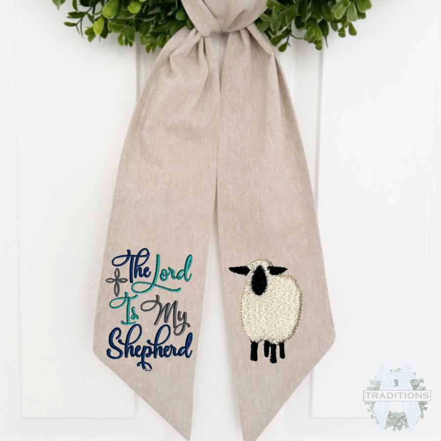 The Lord Is My Shepherd Wreath Sash – Embroidered Lamb Door Hanger – L ...